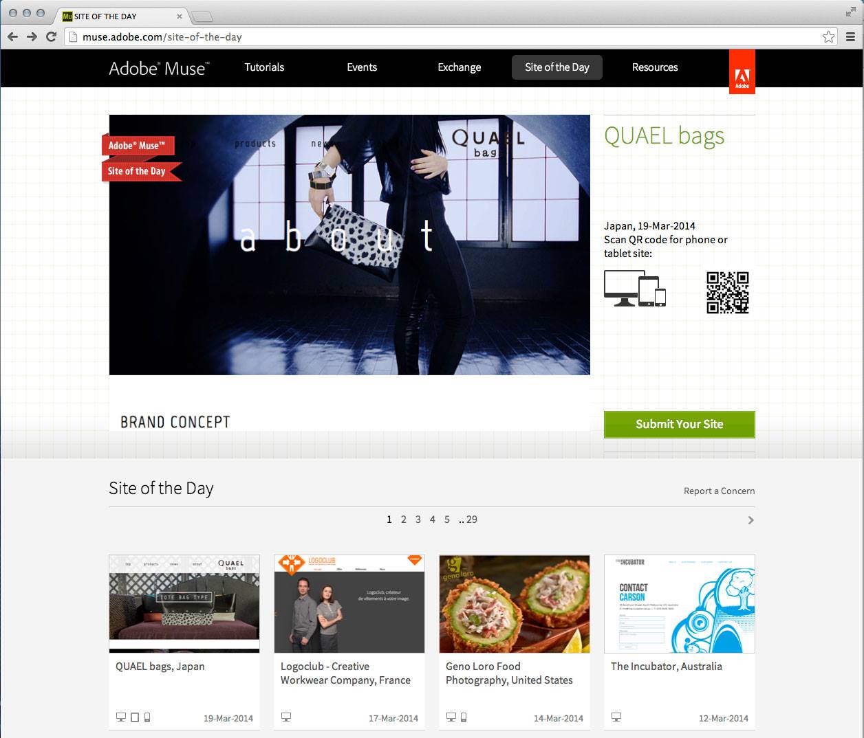 QUAELのホームページが米アドビ社が運営する「muse.adobe.com」の「Site of the day」に掲載されました ...